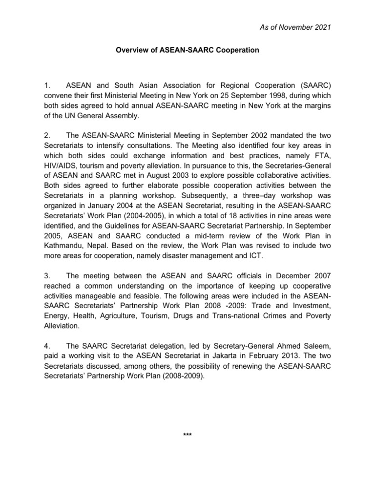Overview-of-ASEAN-SAARC-Cooperation-as-of-November-2021 | PDF