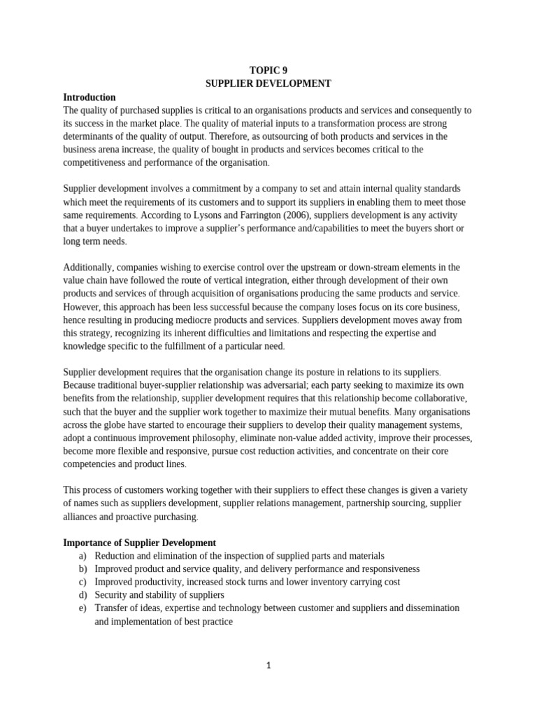 Supplier Development Essentials | PDF | Supply Chain | Procurement