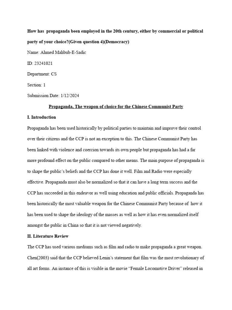 Ahmed Mahbub-E-Sadic_23241021_HUM207 | PDF | Propaganda | Communism