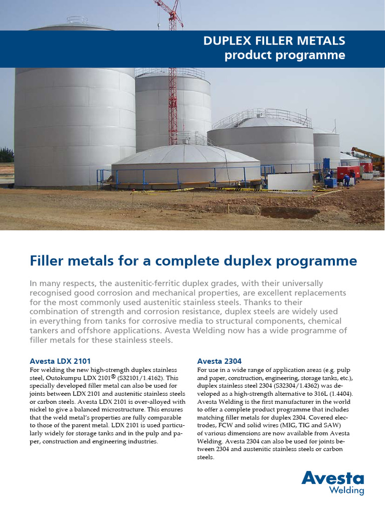 AVESTA Duplex Filler Metals | PDF | Stainless Steel | Steel