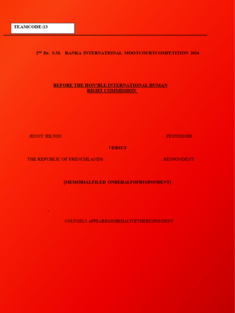 Suhani and Its Team Respondent Side Memorial - PDF Corr. | PDF | Human Rights | Supreme Court Of ...