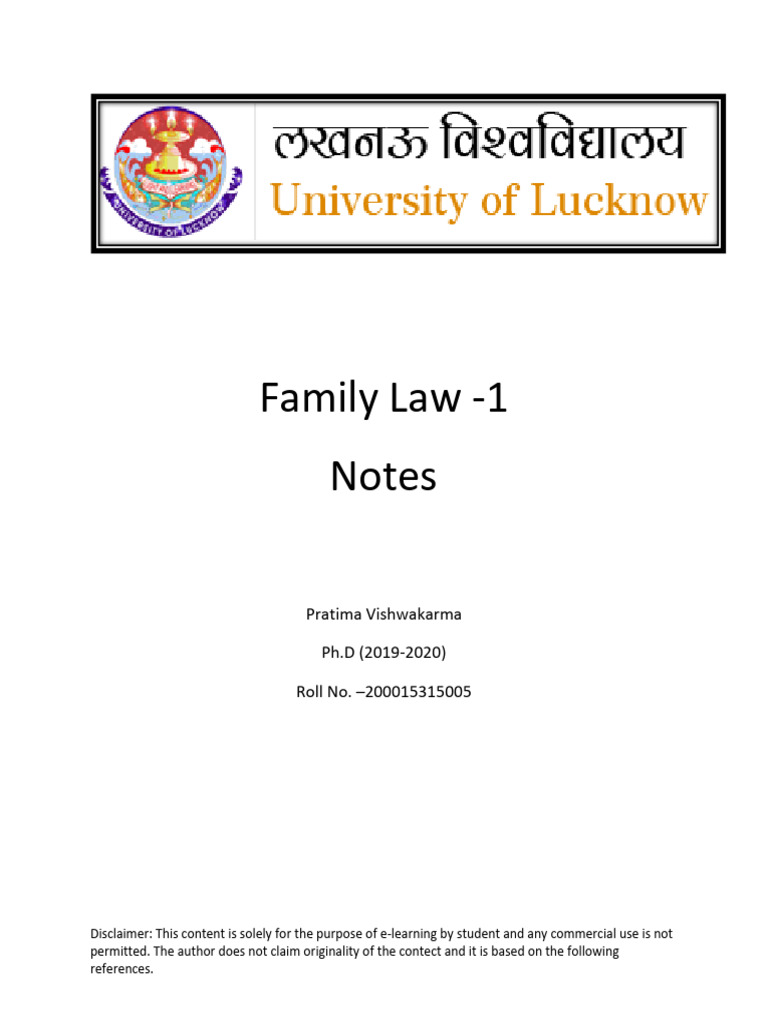 Family Law Study Notes by Pratima Vishwakarma | PDF