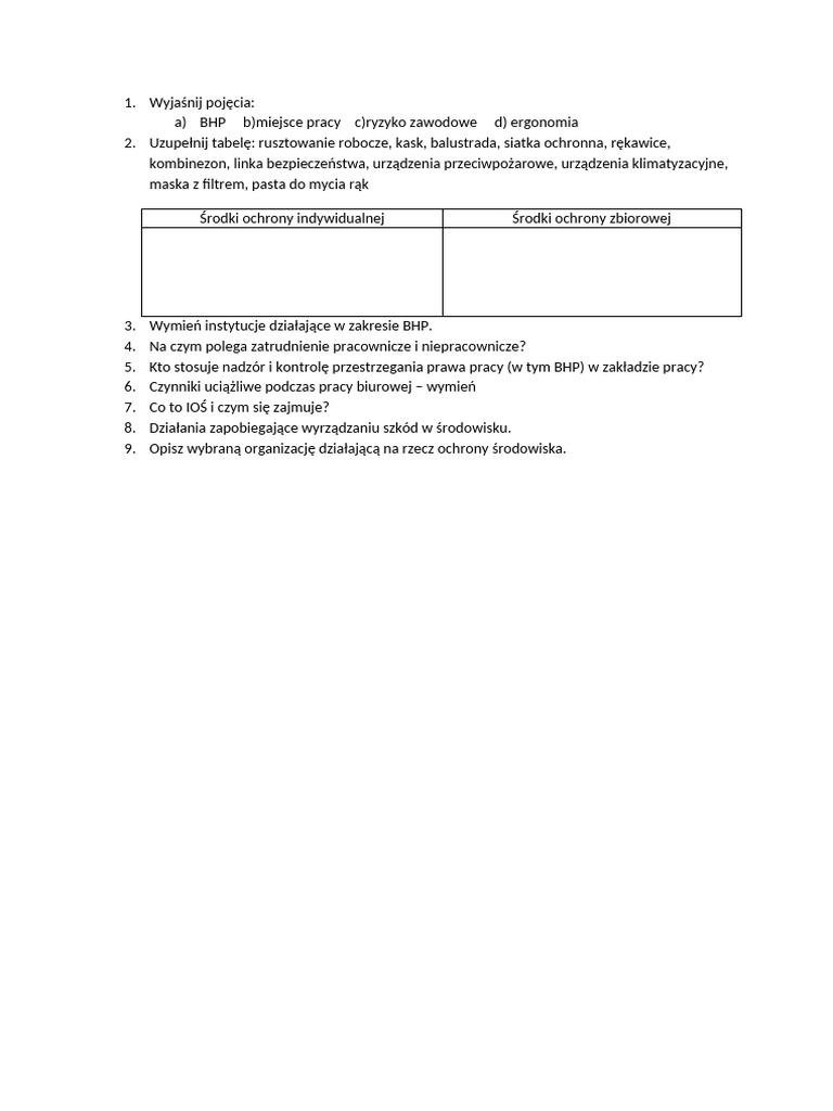 Karta Pracy BHP | PDF