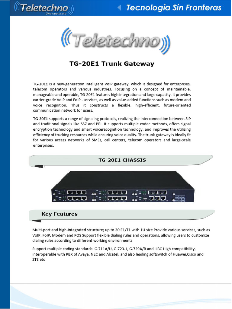 TG-20E1 Intelligent VoIP Gateway | PDF