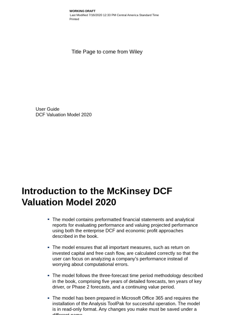 McKinsey DCF Valuation 2020 - User Guide V4 | PDF | Valuation (Finance ...