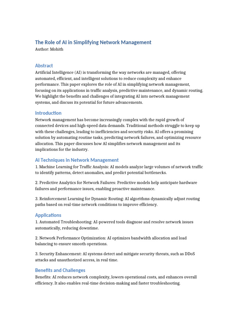 The Role of AI in Simplifying Network Management | PDF | Artificial Intelligence | Intelligence ...