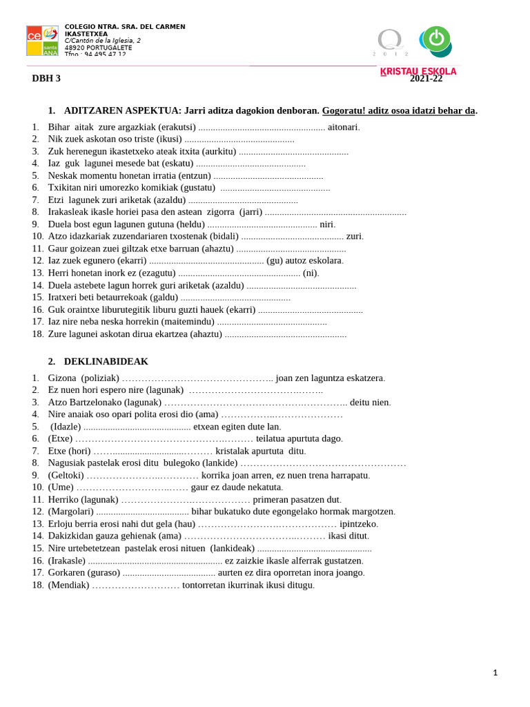 DBH 3 Euskera-udarako errefortzua | PDF