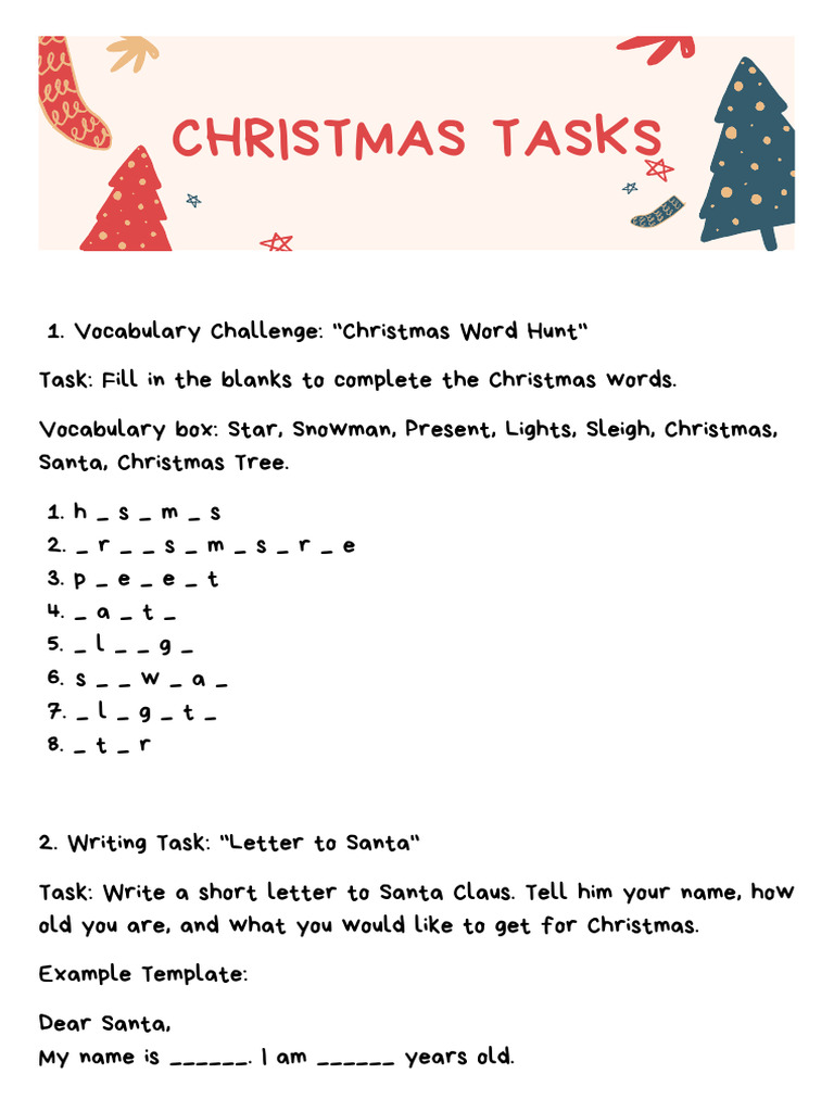 Christmas tasks | PDF | Christmas | Santa Claus