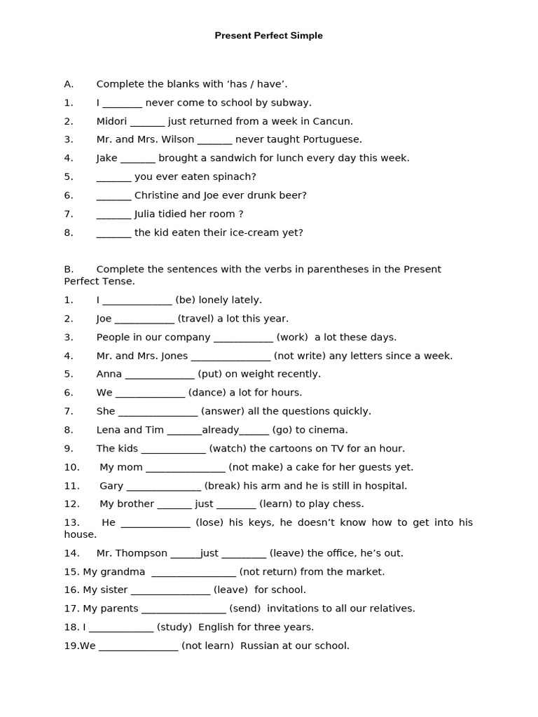 Present perfect ex 1 | PDF