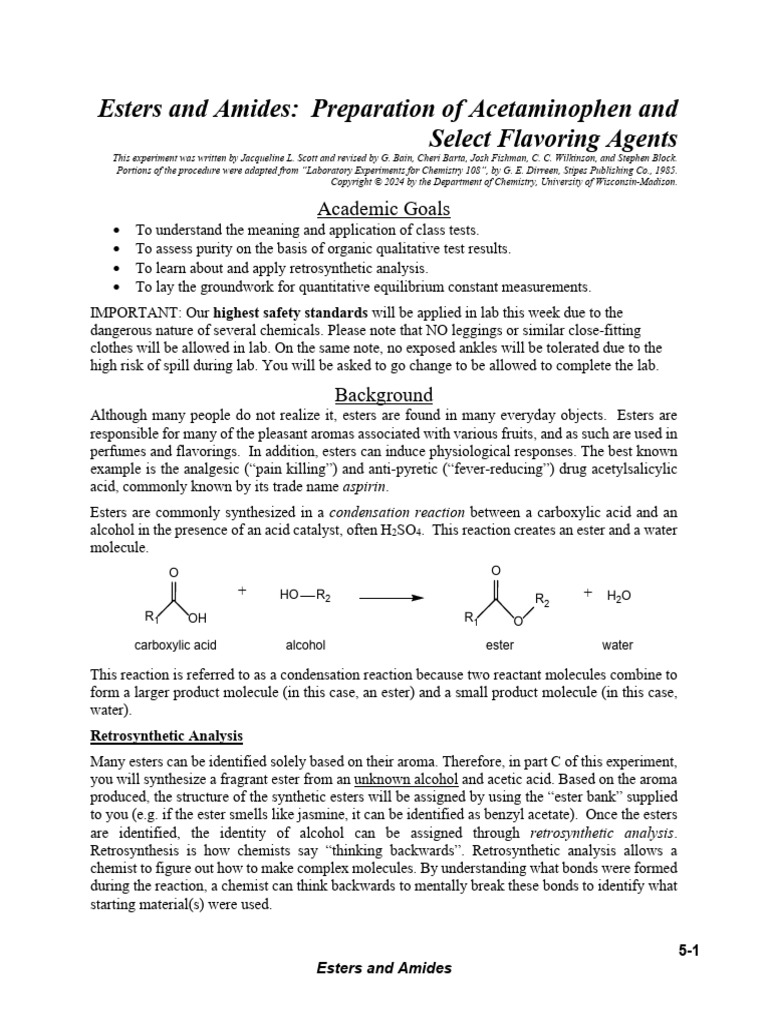 05 - Esters and Amides Single Ester - Sp24 | PDF | Ester | Chemical Equilibrium