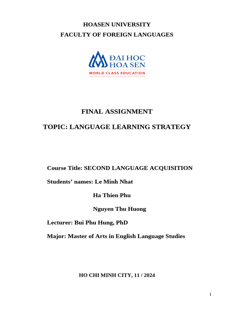 Hoa Sen - Second Language Acquisition - Language Learning Strategies ...