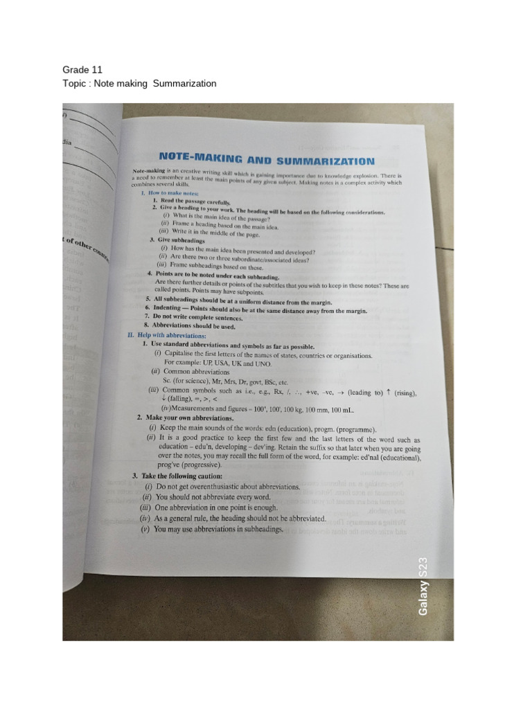 Grade 11 Note Making & Summarization | PDF