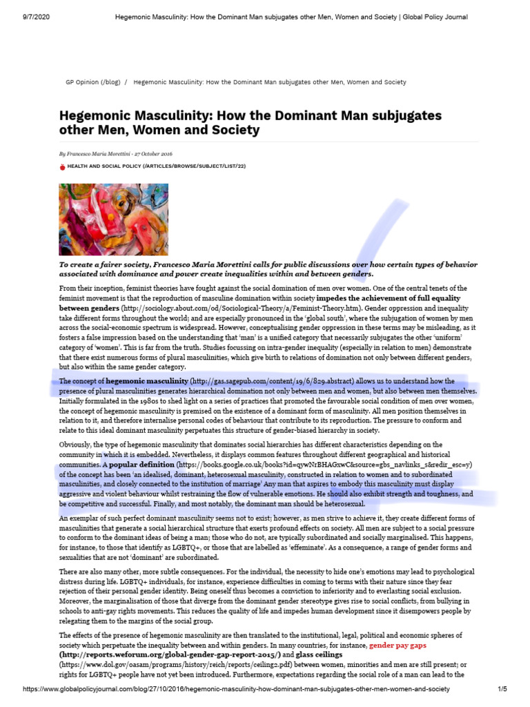 Morettini - Hegemonic Masculinity | PDF | Masculinity | Gender