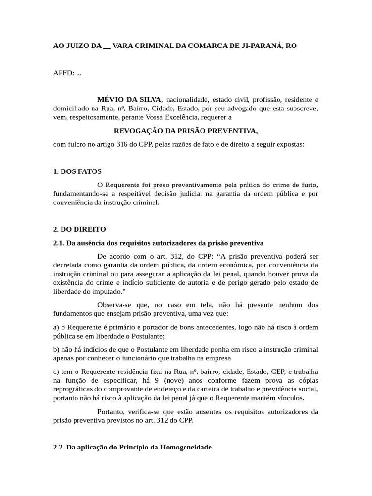 Revogação de Prisão Preventiva em Furto | PDF | Crimes | Crime e Violência