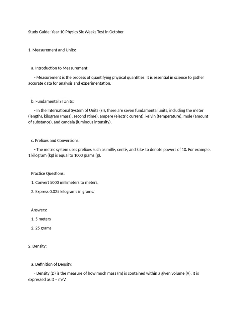 Measurement and units study Guide | PDF | Density | Area