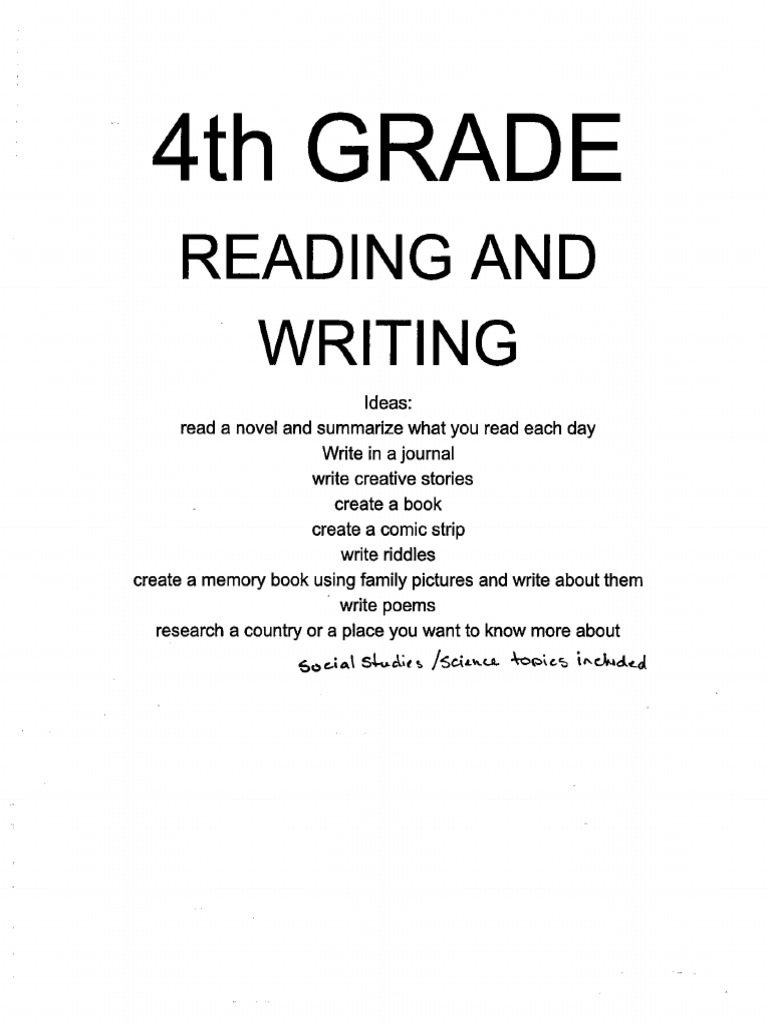 4th Grade Reading and Writing | PDF