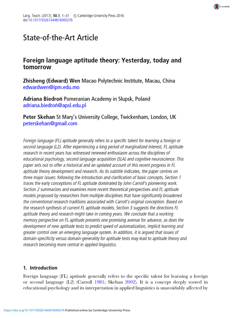 Foreign Language Aptitude Theory Yesterday Today and Tomorrow | PDF ...