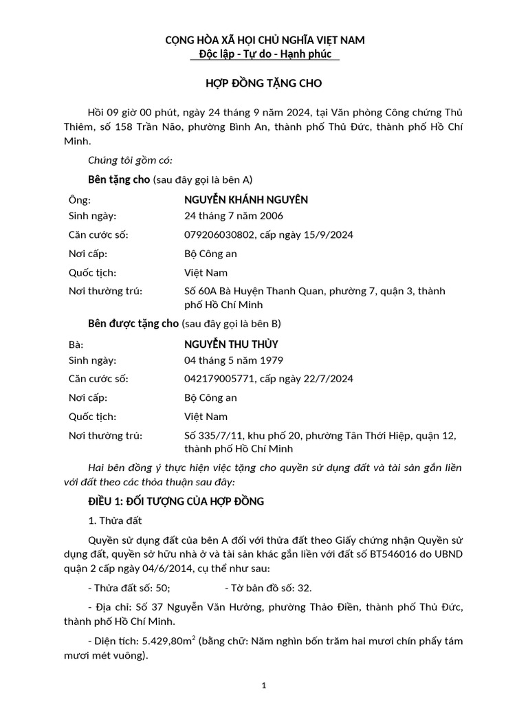 Hop Dong Tang Cho | PDF