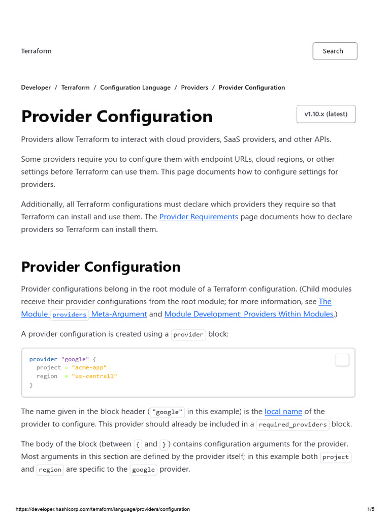 Provider Configuration Configuration Language Terraform Hashicorp Developer Pdf