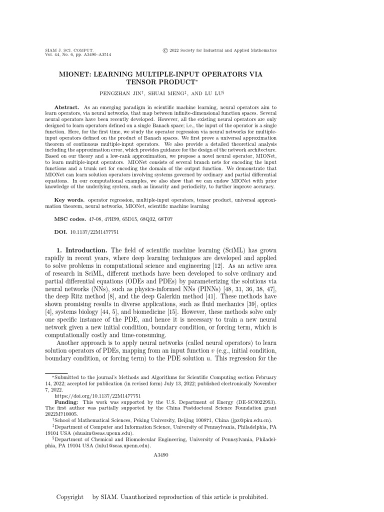 MIONet | PDF | Operator (Mathematics) | Partial Differential Equation