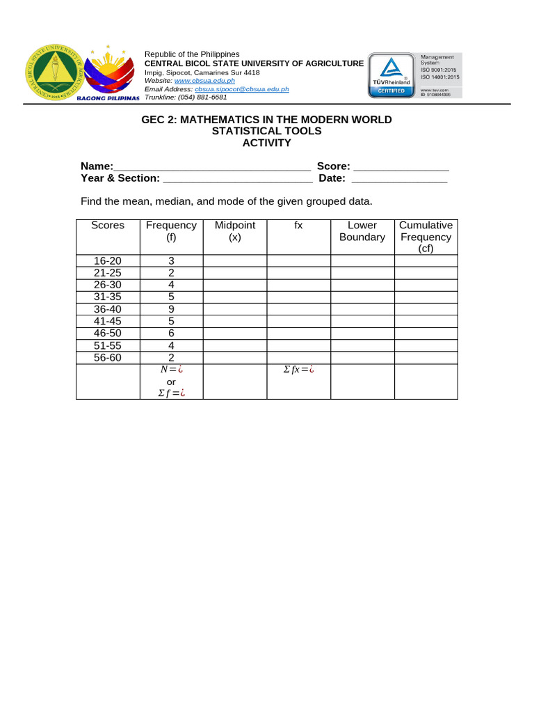 GEC 2 ACTIVITY MCT Grouped Data | PDF
