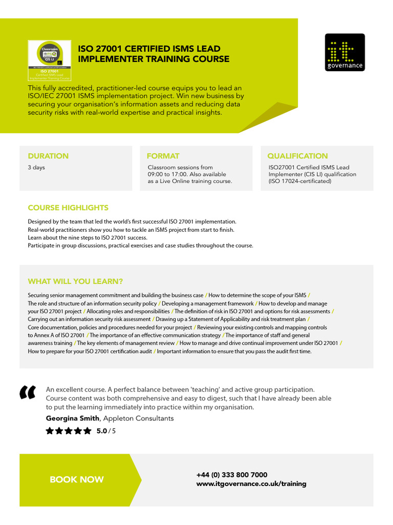 ISO 27001 Lead Implementer Product Summary | PDF