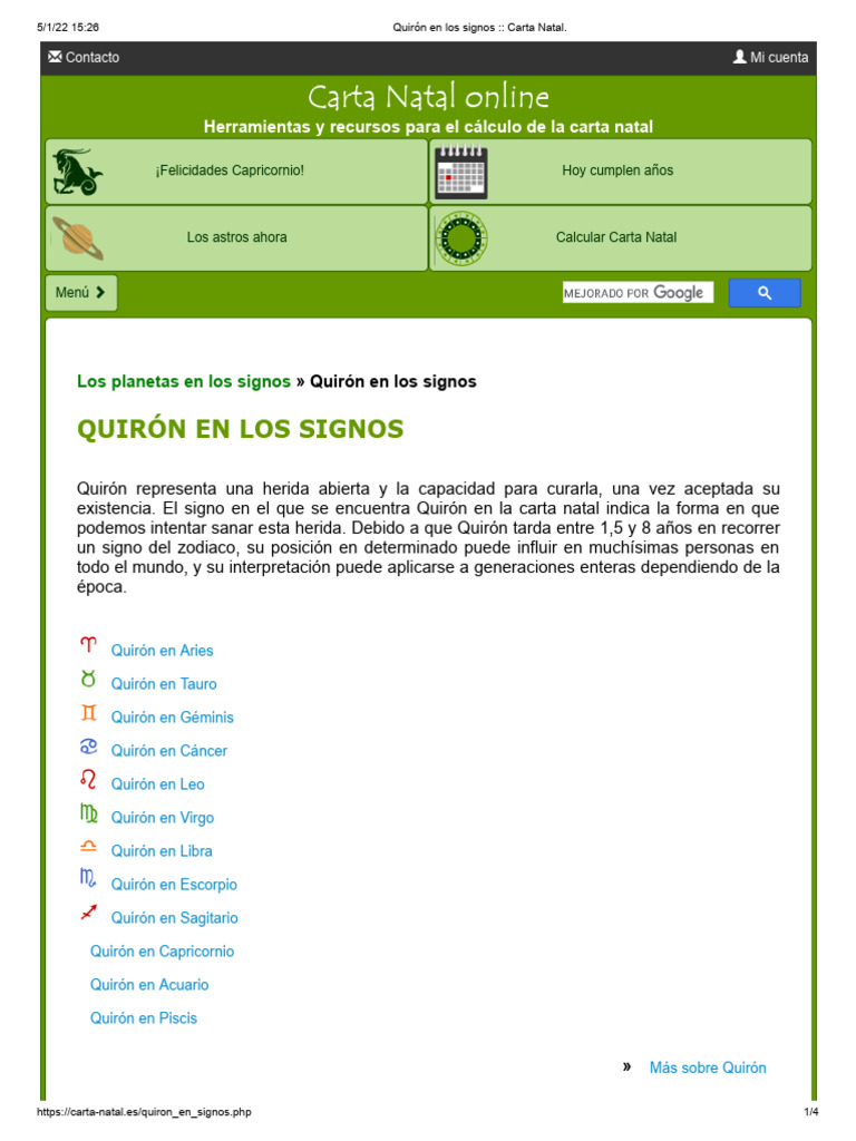 Quirón en Los Signos - Carta Natal | PDF | Horóscopo | Las emociones