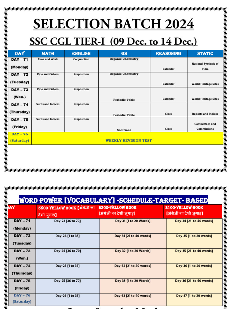 SSC CGL 2024 Tier-I Prep Schedule | PDF