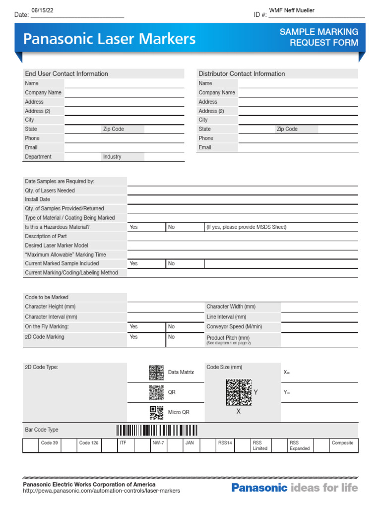 Panasonic Laser Markers Sample Request Form | PDF | Electrical Engineering