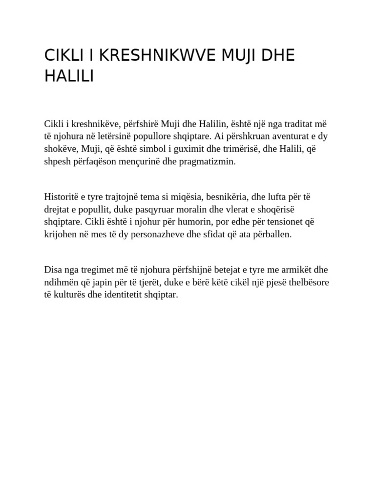 Cikli I Kreshnikwve Muji Dhe Halili | PDF