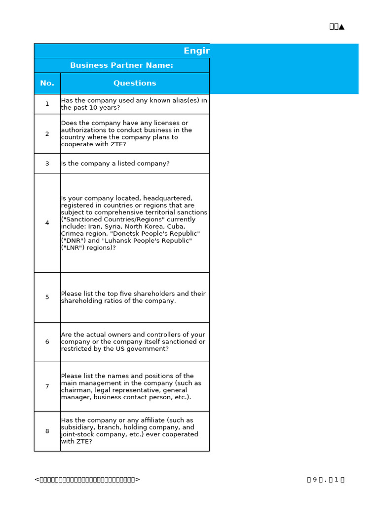 Annex 8 Business Partner Compliance Questionnaire v2022 | PDF | Justice ...