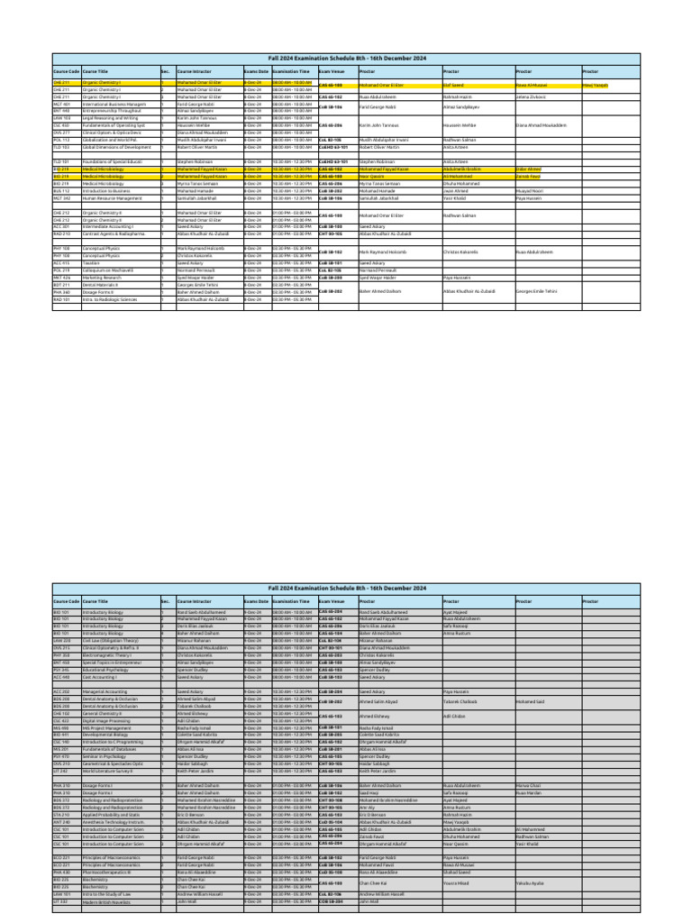 Fall 2024 Exam Schedule Overview | PDF