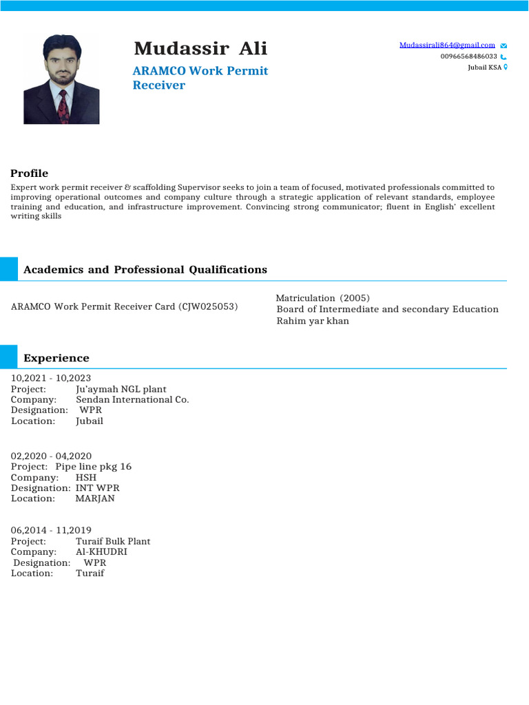 Mudasir Ali WPR CV | PDF