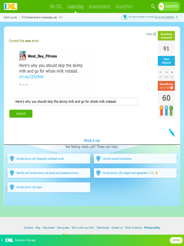 IXL Correct Errors in Everyday Use 8th Grade Language Arts | PDF ...