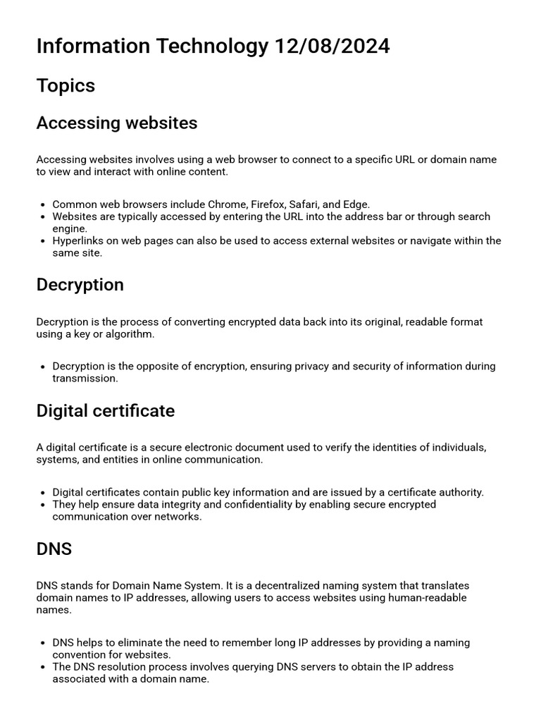 InformationTechnology12082024 StudyGuide | PDF | World Wide Web ...