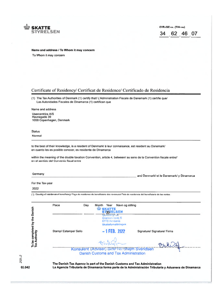 Certificate of Residency Germany 2022 | PDF