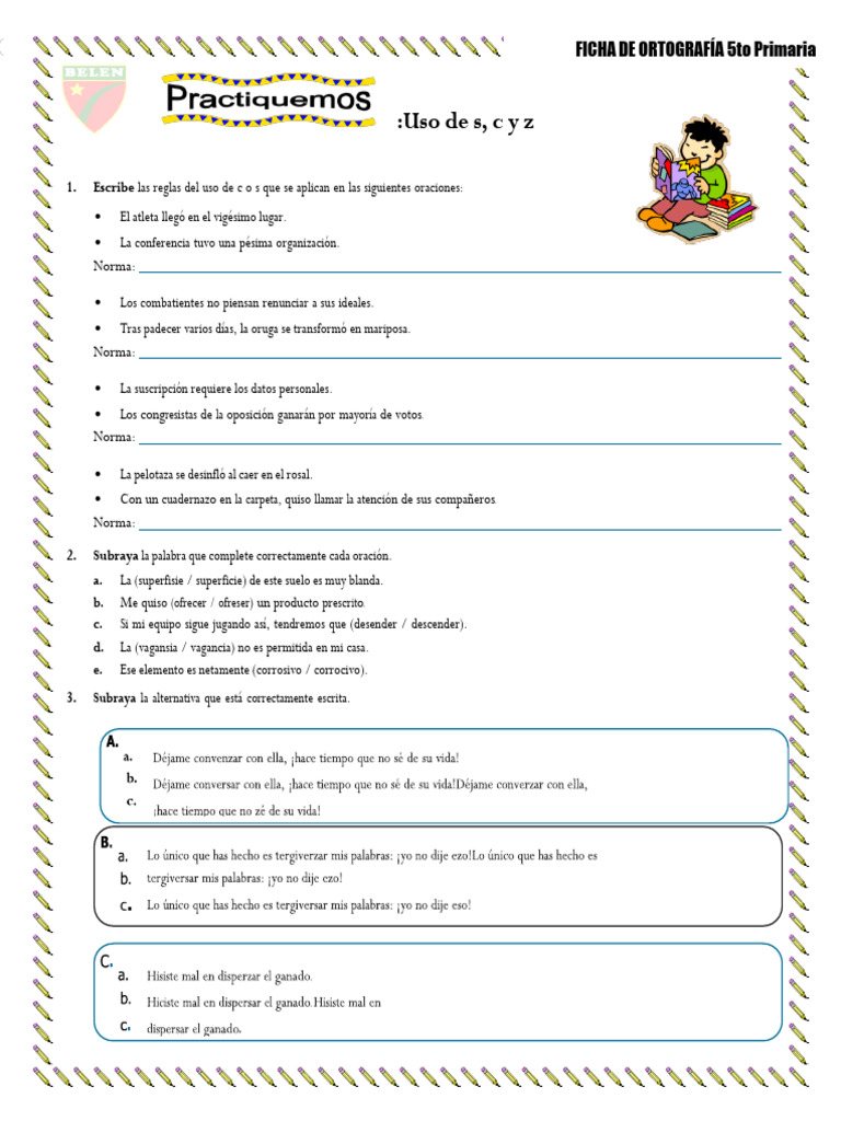 Ejercicios de ortografía: c, s y z | PDF