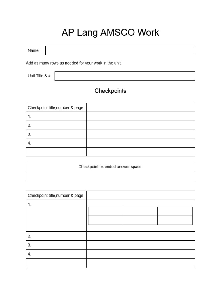AP Lang AMSCO Work Unit Sheets | PDF