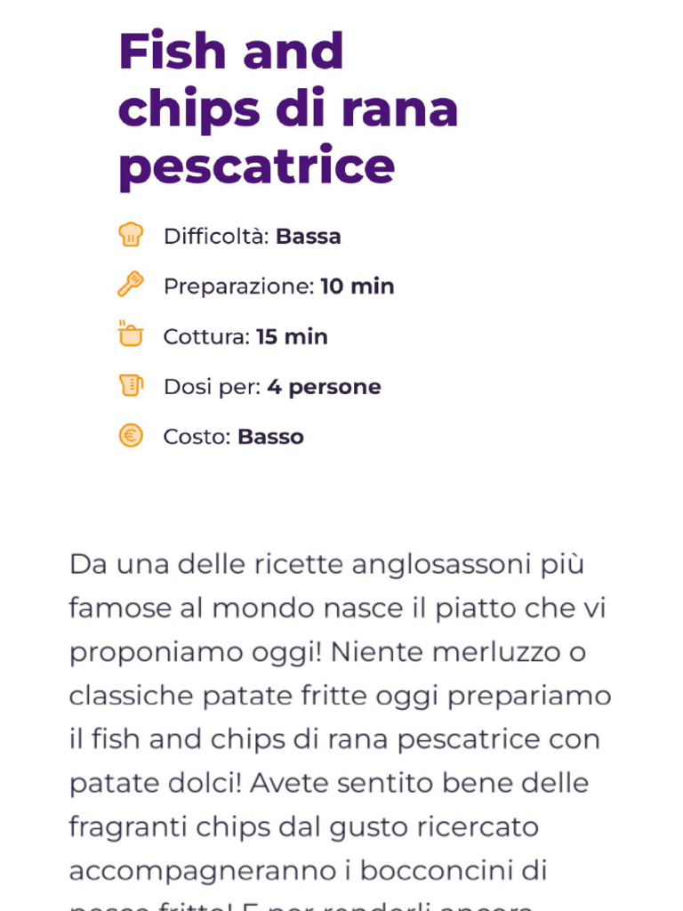 Ricetta Fish and Chips Di Rana Pescatrice | PDF