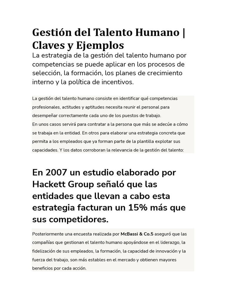 GestiÃ N Del Talento Humano | PDF | Gestión del talento | Business