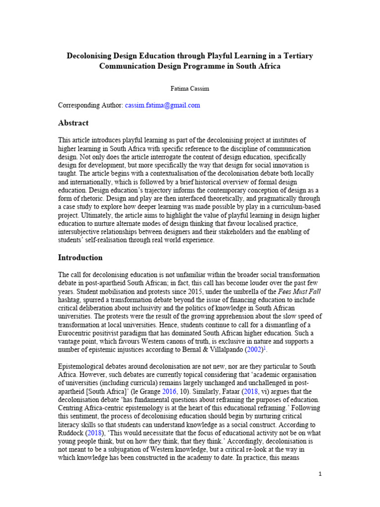 Cassim Decolonising 2020 | PDF | Rhetoric | Design