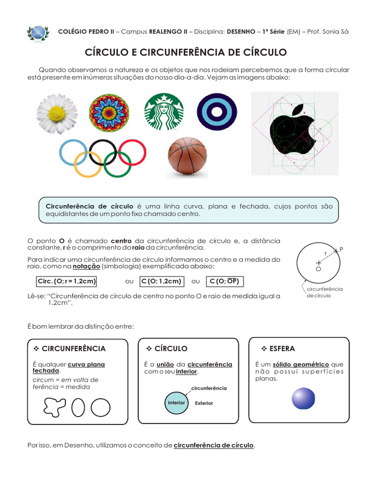 7 Nivelamento - Circulo-e-Circunferencia 1a-Serie 2017 | PDF | Círculo | Conceitos matemáticos