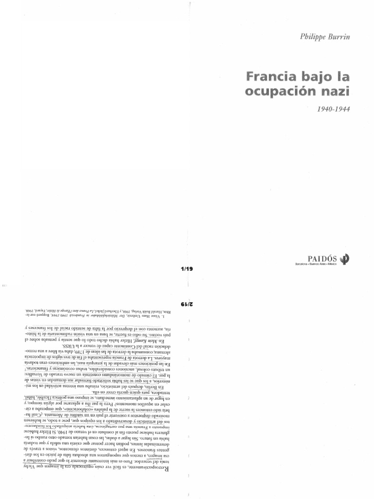 Burrin - Francia Bajo La Ocupación Nazi - Caps. 6 y 20 | PDF