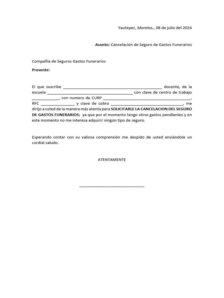 Formato de Cancelacion Seguro AXXA | PDF