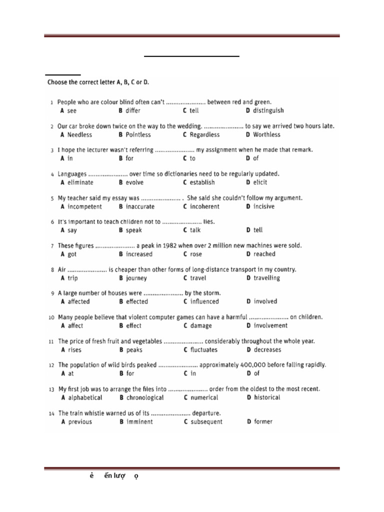 TEST VOCAB 2 For Students | PDF | Vietnam