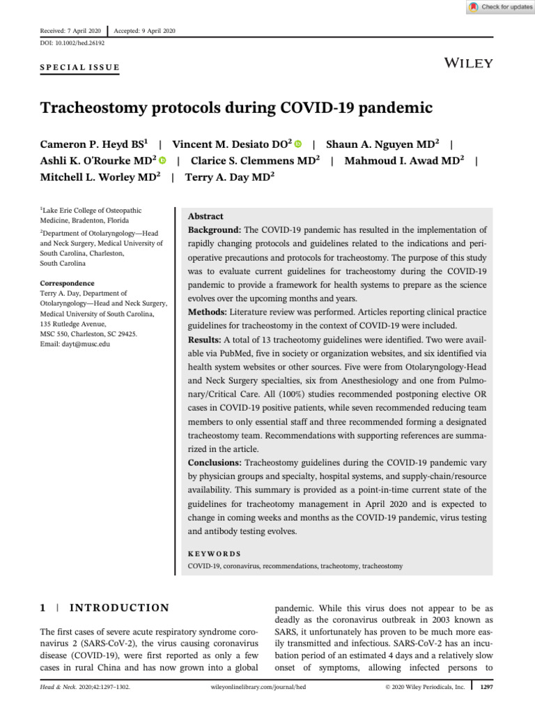 Tracheostomy Protocols During COVID-19 Pandemic | PDF | Intensive Care ...