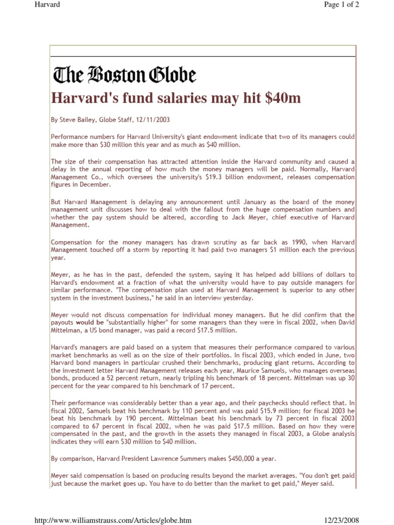 Harvard's Fund Salaries May Hit $40m | PDF | Investment Management ...
