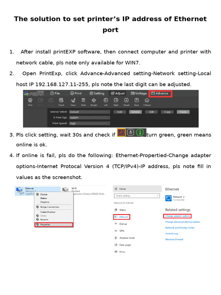 The Solution To Set Printer's IP Address of Ethernet Port | PDF