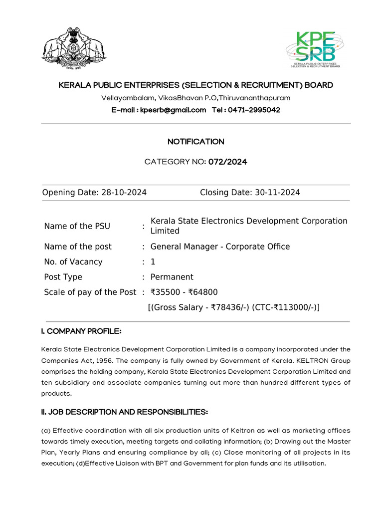072-2024-General-Manager-Corporate-Office-Kerala-State-Electronics ...
