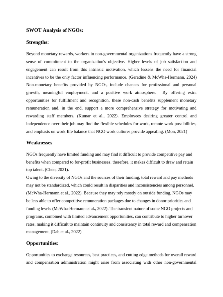 SWOT Analysis of NGOs | PDF | Non Governmental Organization | Incentive